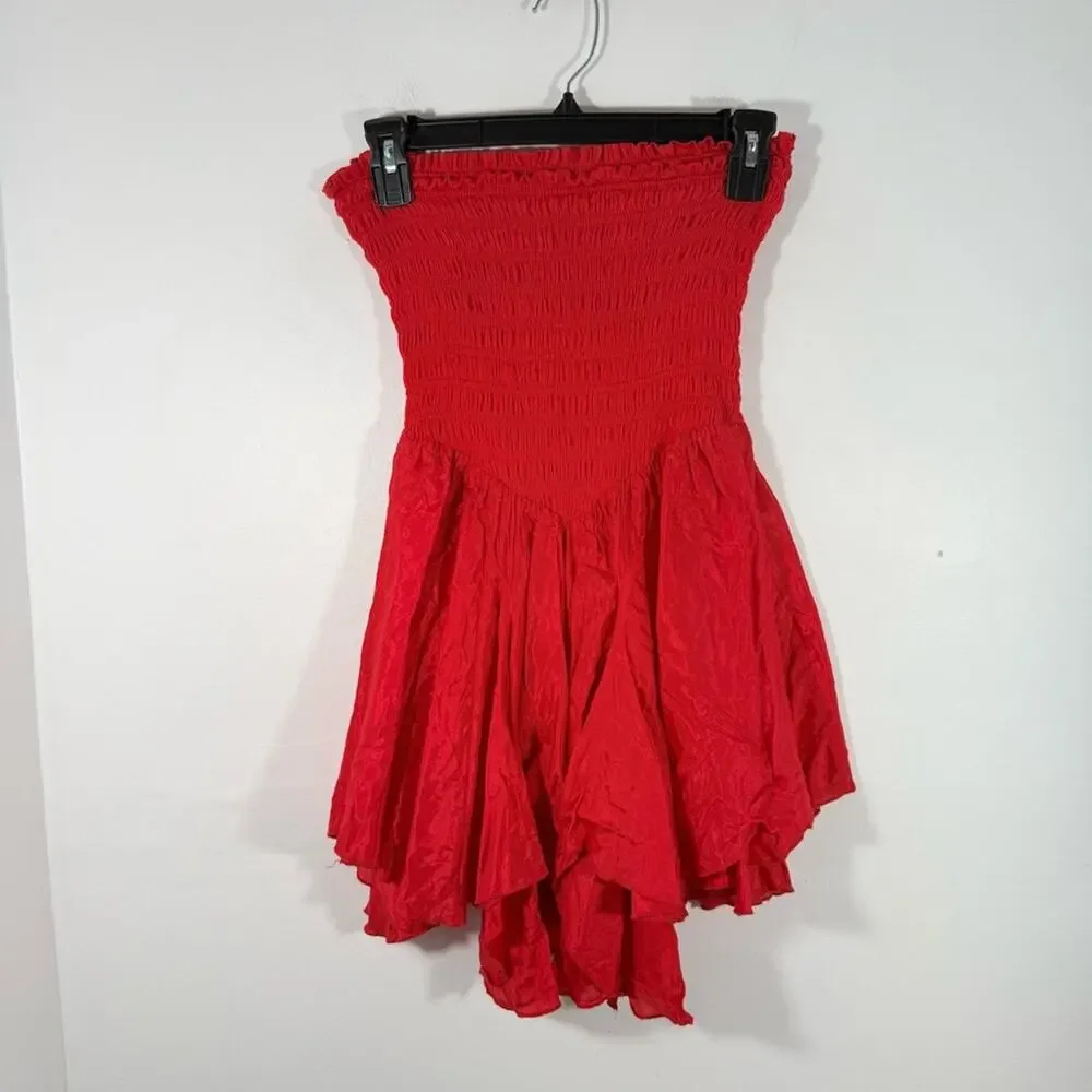 Free People | Tops | Free People One Kiana Red Smocked Strapless Top ...